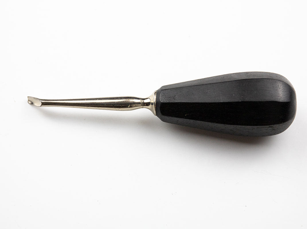 Straight Dental Elevator with angled end and bulbous Ebony Handle